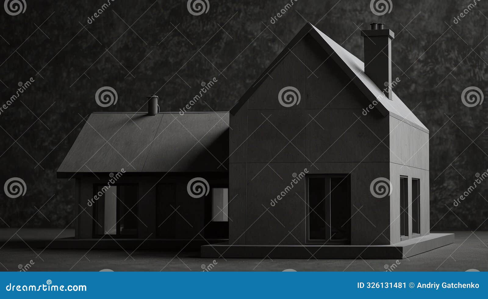 Minimalist Grey House Model in Low Light with Dramatic Shadows Stock ...