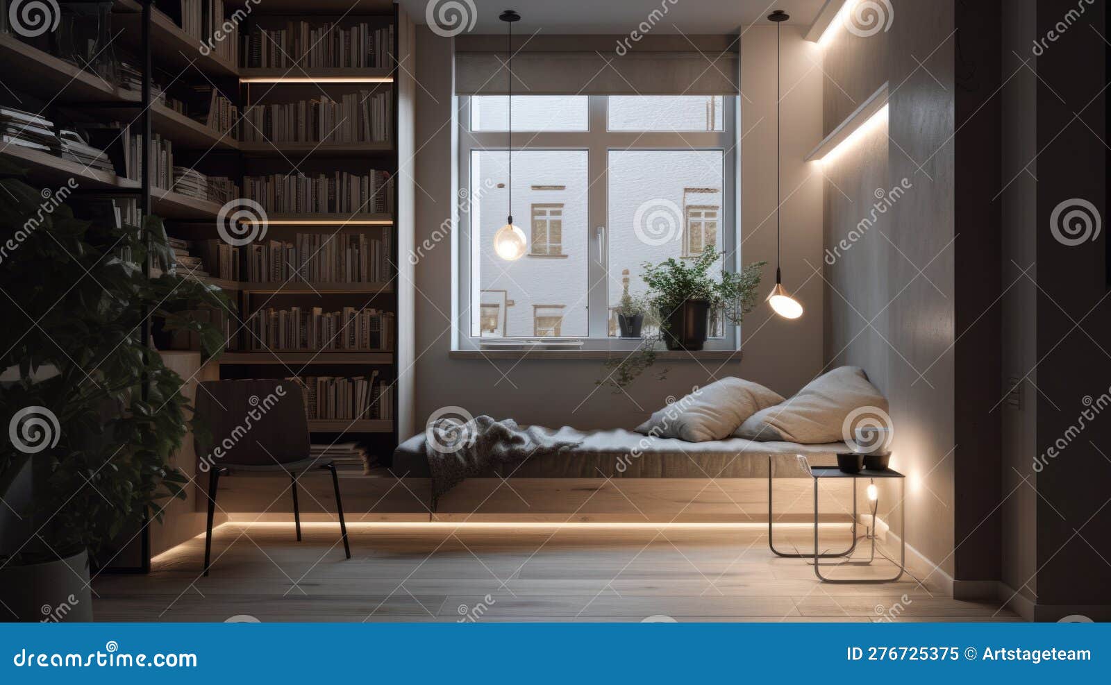 Minimalist Decor and Ambient Lighting in a Reading Nook. AI Generated ...