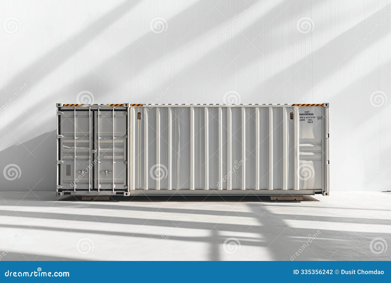 Minimalist Depiction of Cargo Container in Bright Space, Showcasing Its Industrial Design and ...