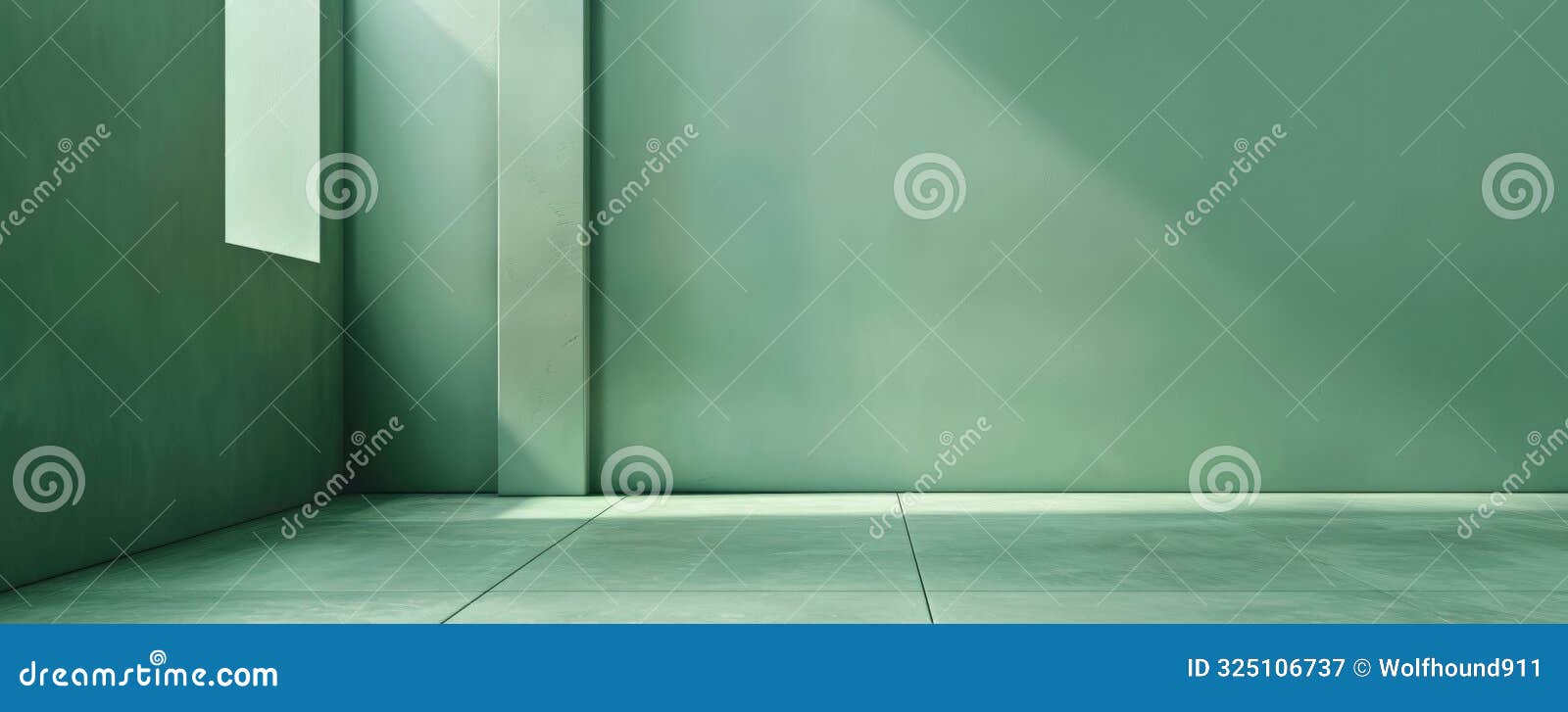 A Minimalist Depiction of an Empty Wall in Soft Sage Green, with a ...