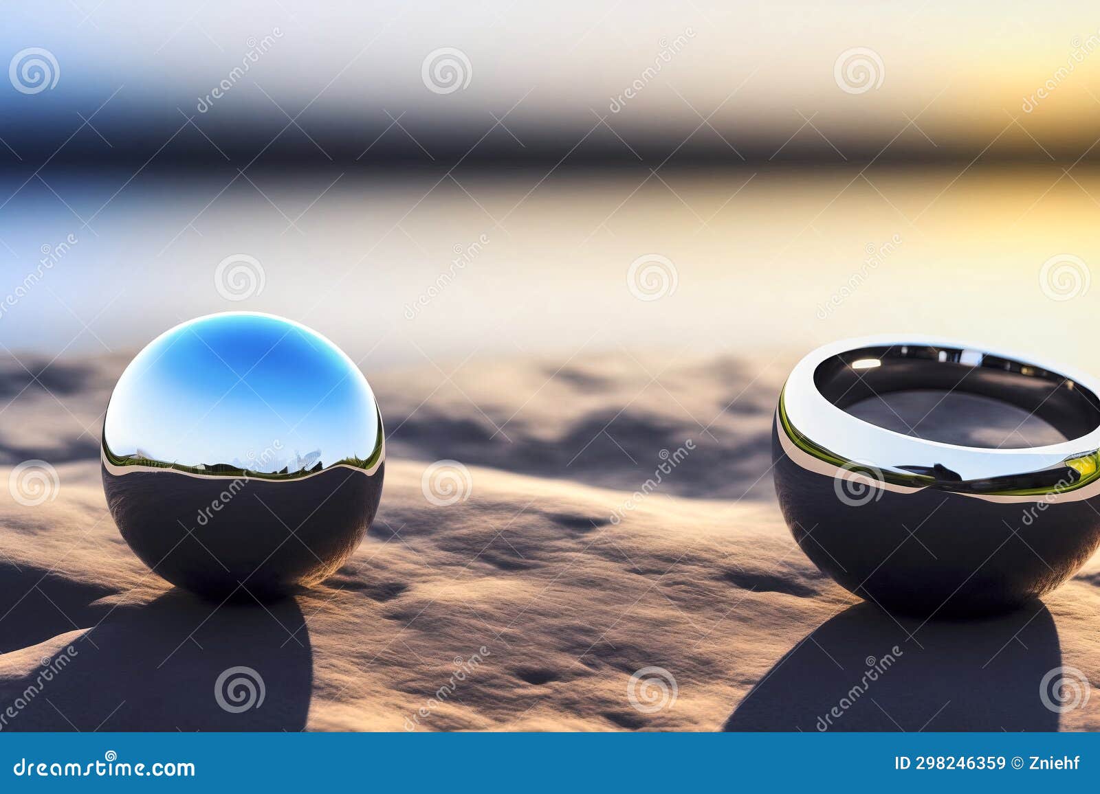 Minimalist Depiction of Two Shiny Silver Spheres on the Surface of a ...