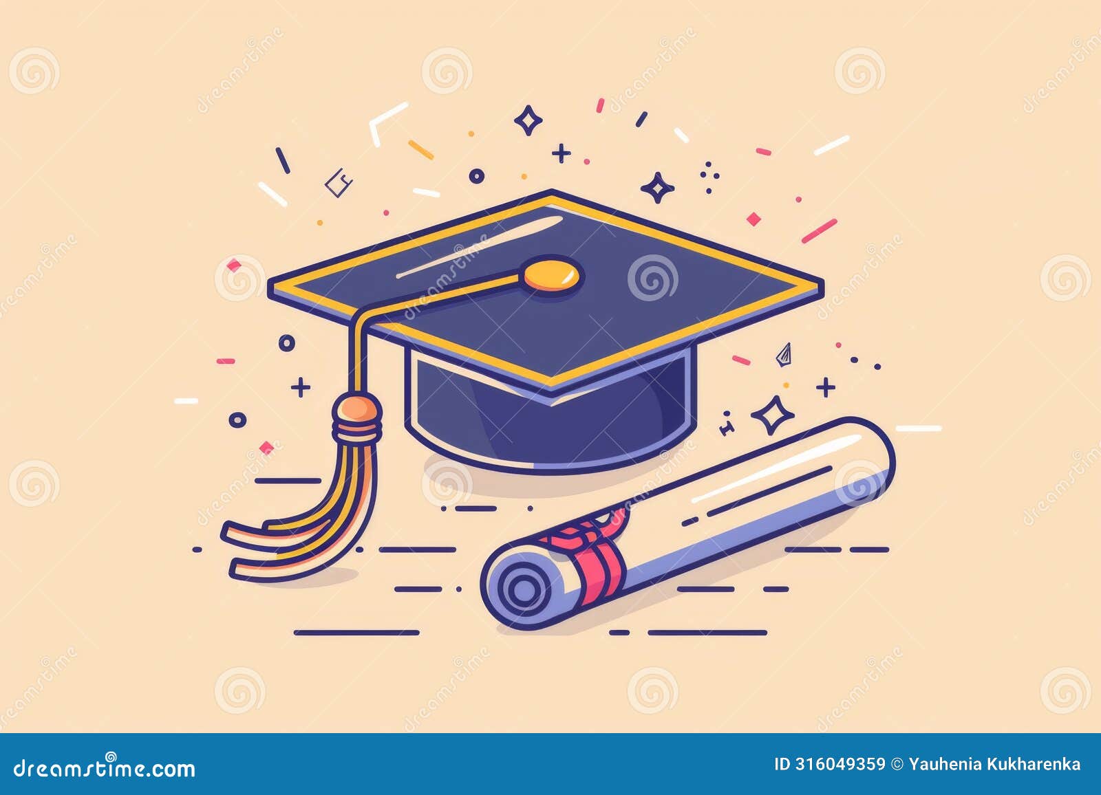 Linear Graduation Cap Icon From Education Outline Collection. Thin Line ...