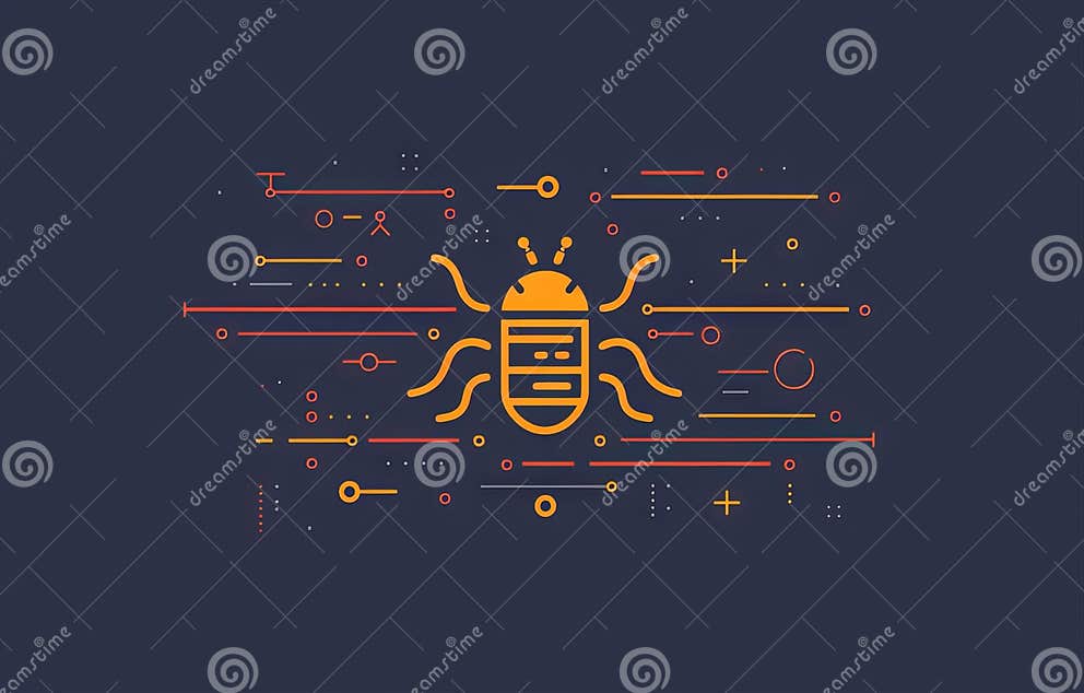 A Minimalist Design of a Single Stylized Bug Icon Disrupting a Flow of ...
