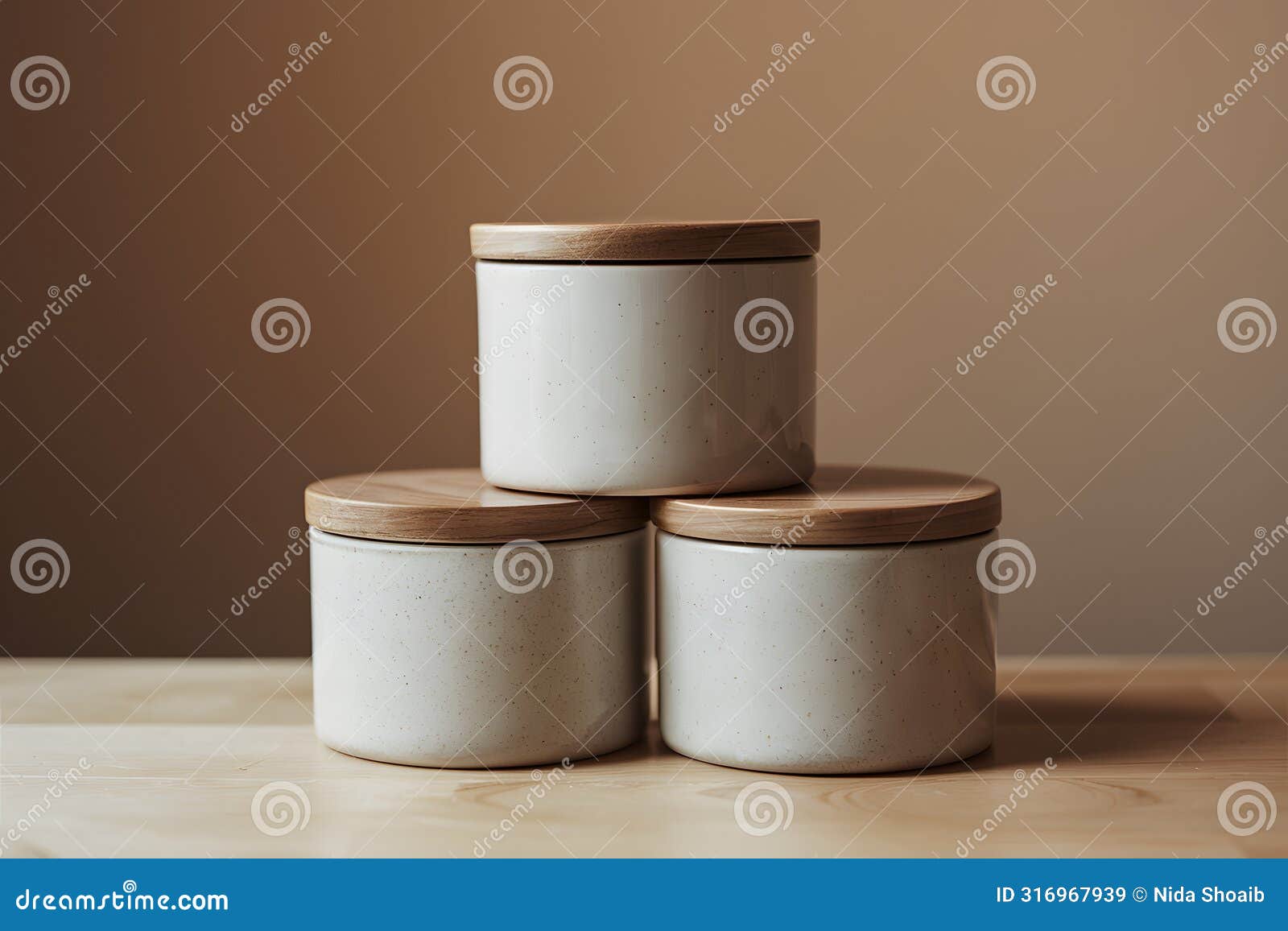 Minimalist Design Stacked Cylindrical Containers With Flat Lids Against ...