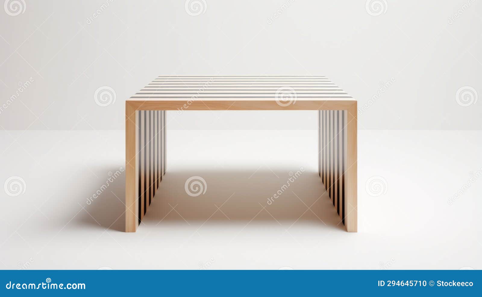 Minimalist Design: White Table with Wood Panels and Stripes Stock ...