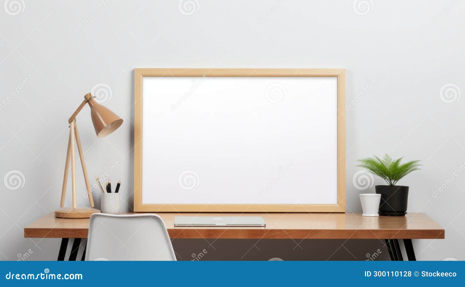 Framed Poster with Blank Space on White Desk - Modern Art Style Stock ...