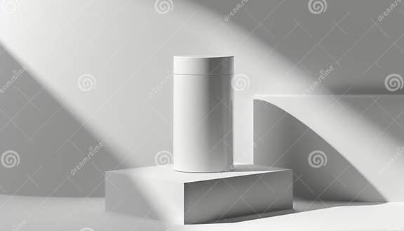 Minimalist Display of Cylindrical Container on Abstract White Platform ...