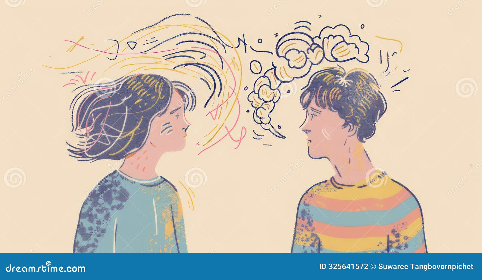 Minimalist Doodle of Two People Having an Interesting Conversation with ...