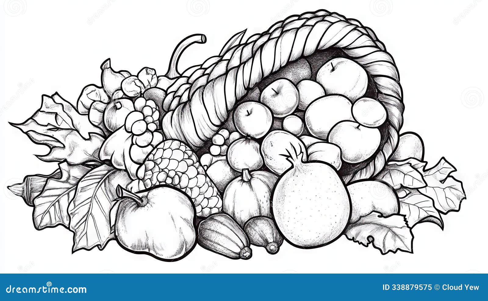 Minimalist Drawing of a Cornucopia Overflowing with Basic Fruits Stock ...