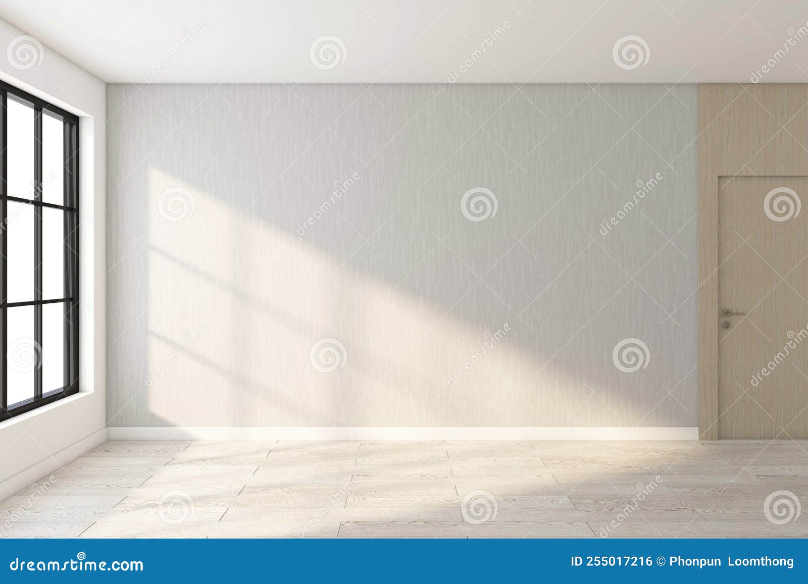 Minimalist Empty Room with Gray Wall and Wood Floor. 3d Rendering Stock ...