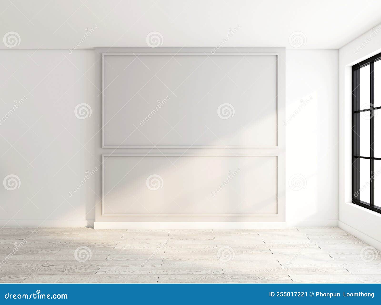 Minimalist Empty Room with Gray Wall and Wood Floor. 3d Rendering Stock ...
