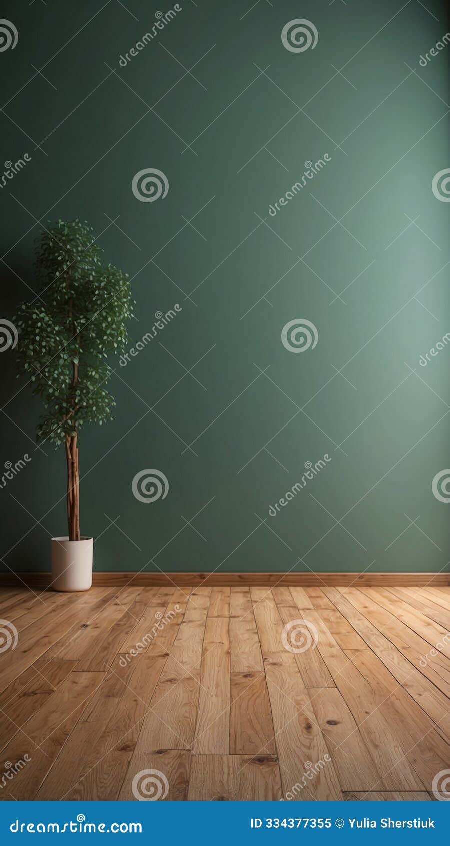 Minimalist Empty Room with Wood Floor and Green Wall. Stock Image ...