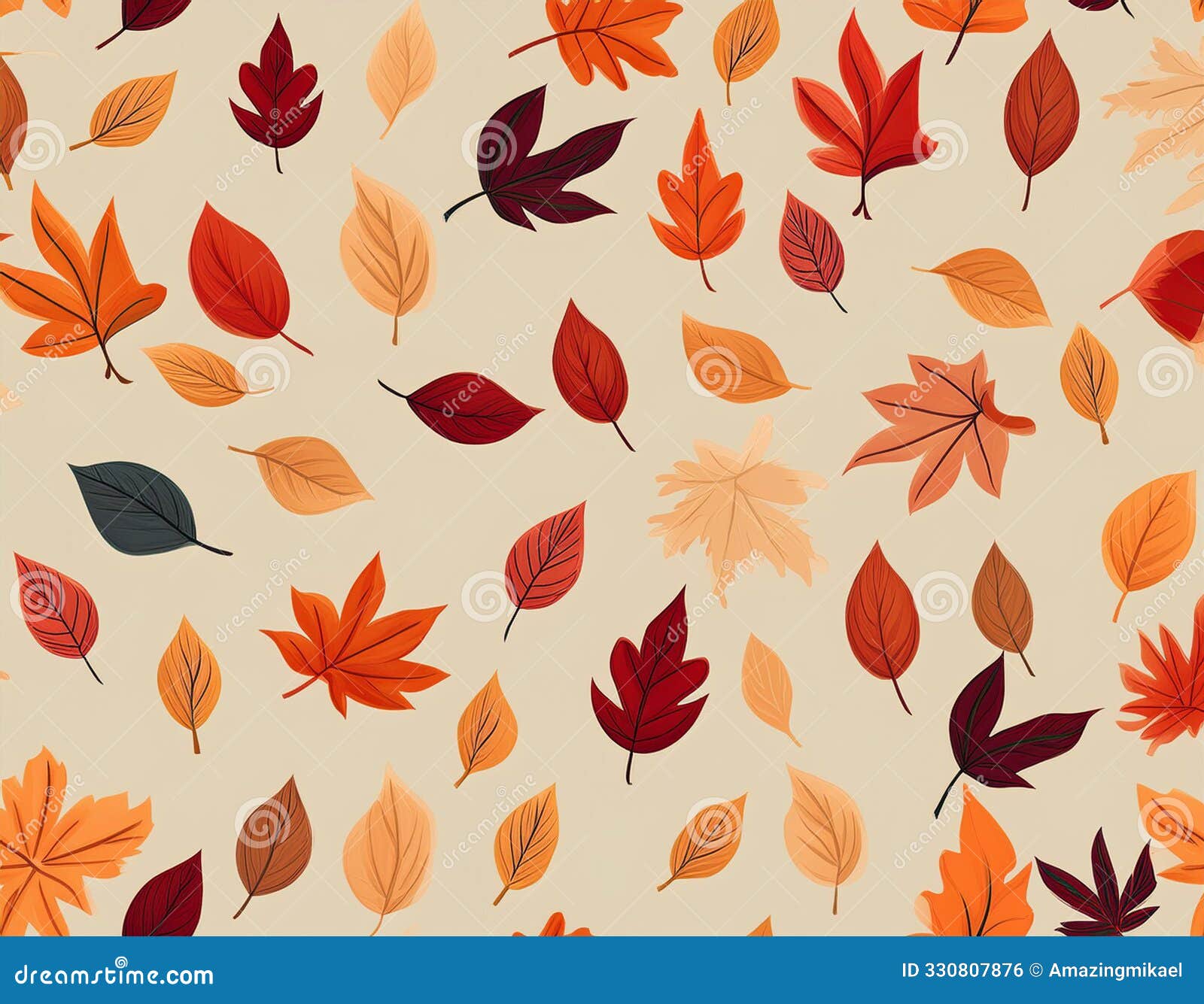 Minimalist Falling Leaves Pattern Autumn Hues on Neutral Background ...