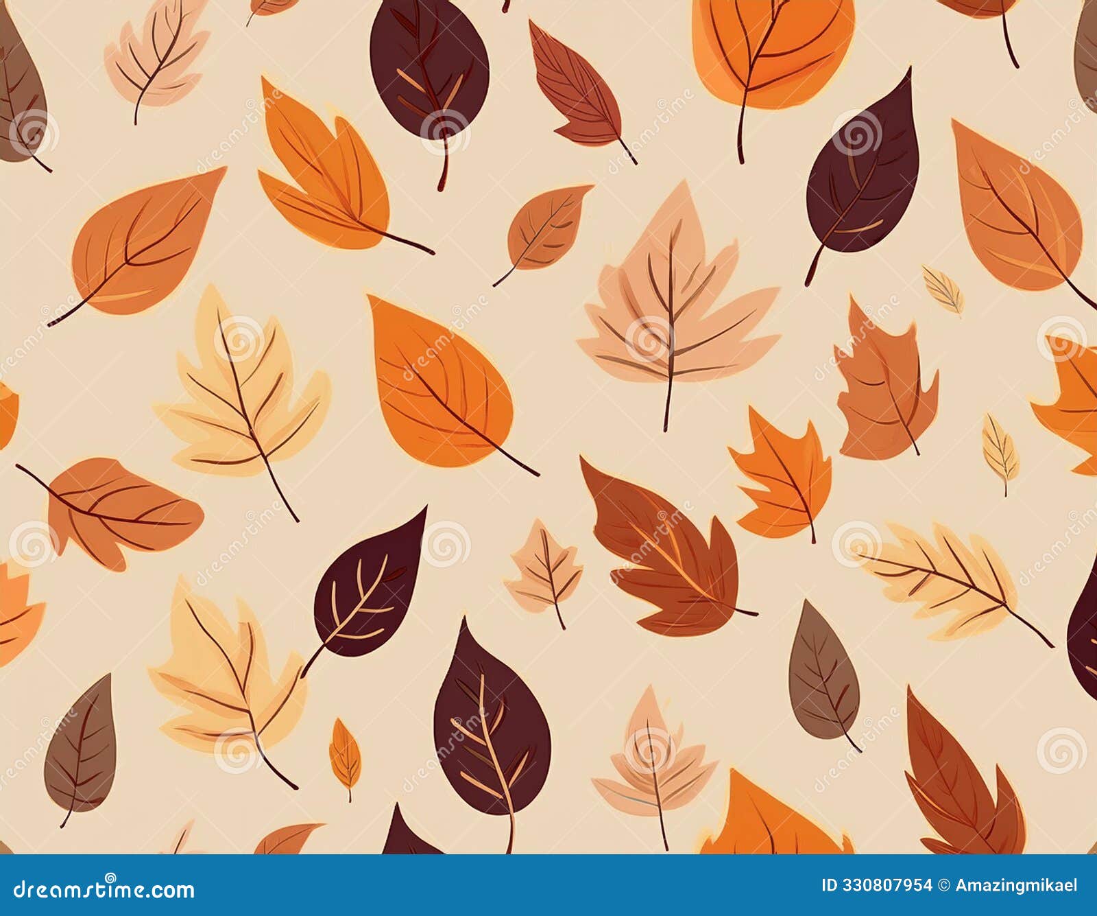 Minimalist Falling Leaves Pattern Autumn Hues on Neutral Background ...