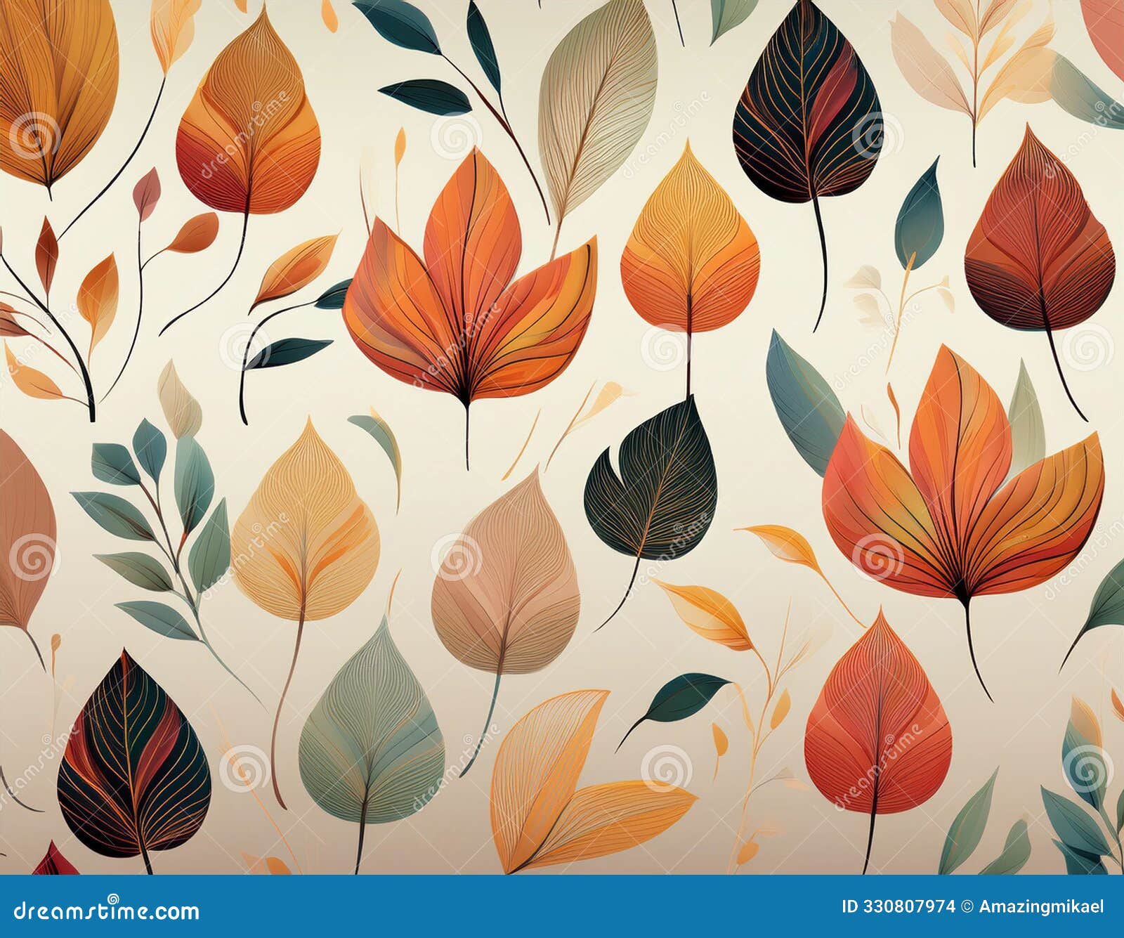 Minimalist Falling Leaves Pattern Autumn Hues on Neutral Background ...