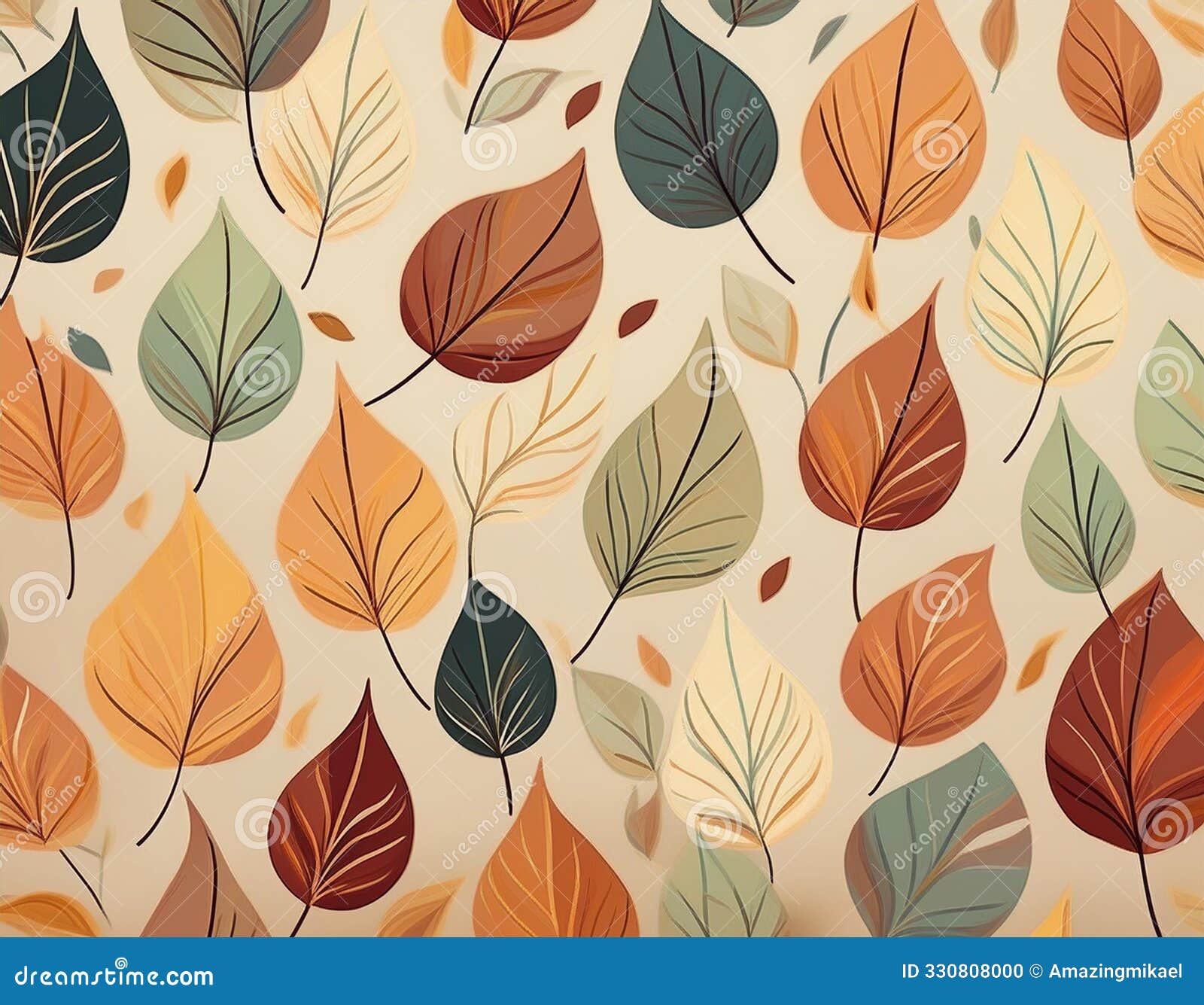 Minimalist Falling Leaves Pattern Autumn Hues on Neutral Background ...