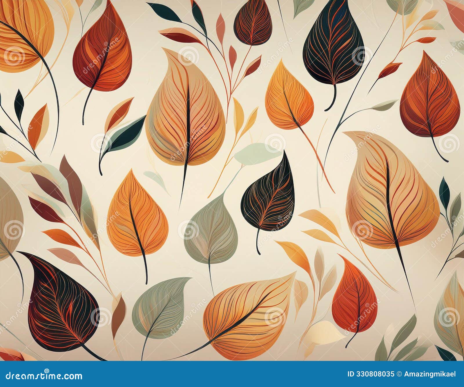 Minimalist Falling Leaves Pattern Autumn Hues on Neutral Background ...