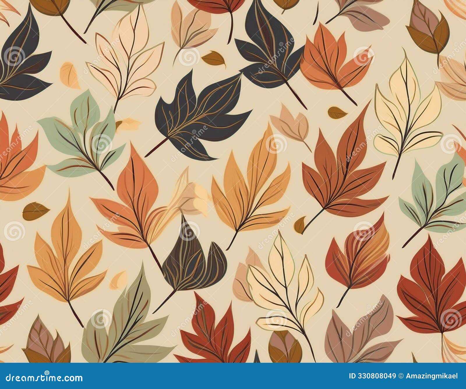Minimalist Falling Leaves Pattern Autumn Hues on Neutral Background ...