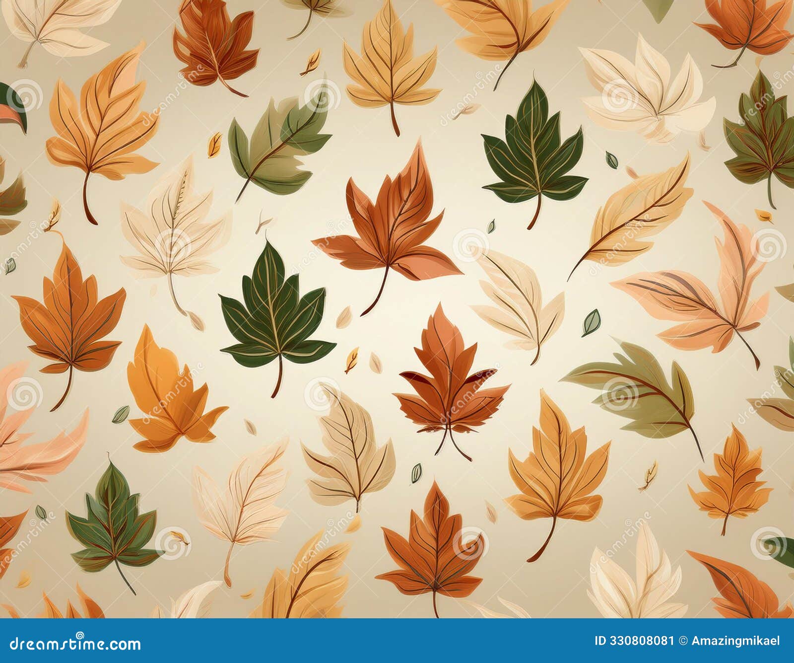 Minimalist Falling Leaves Pattern Autumn Hues on Neutral Background ...