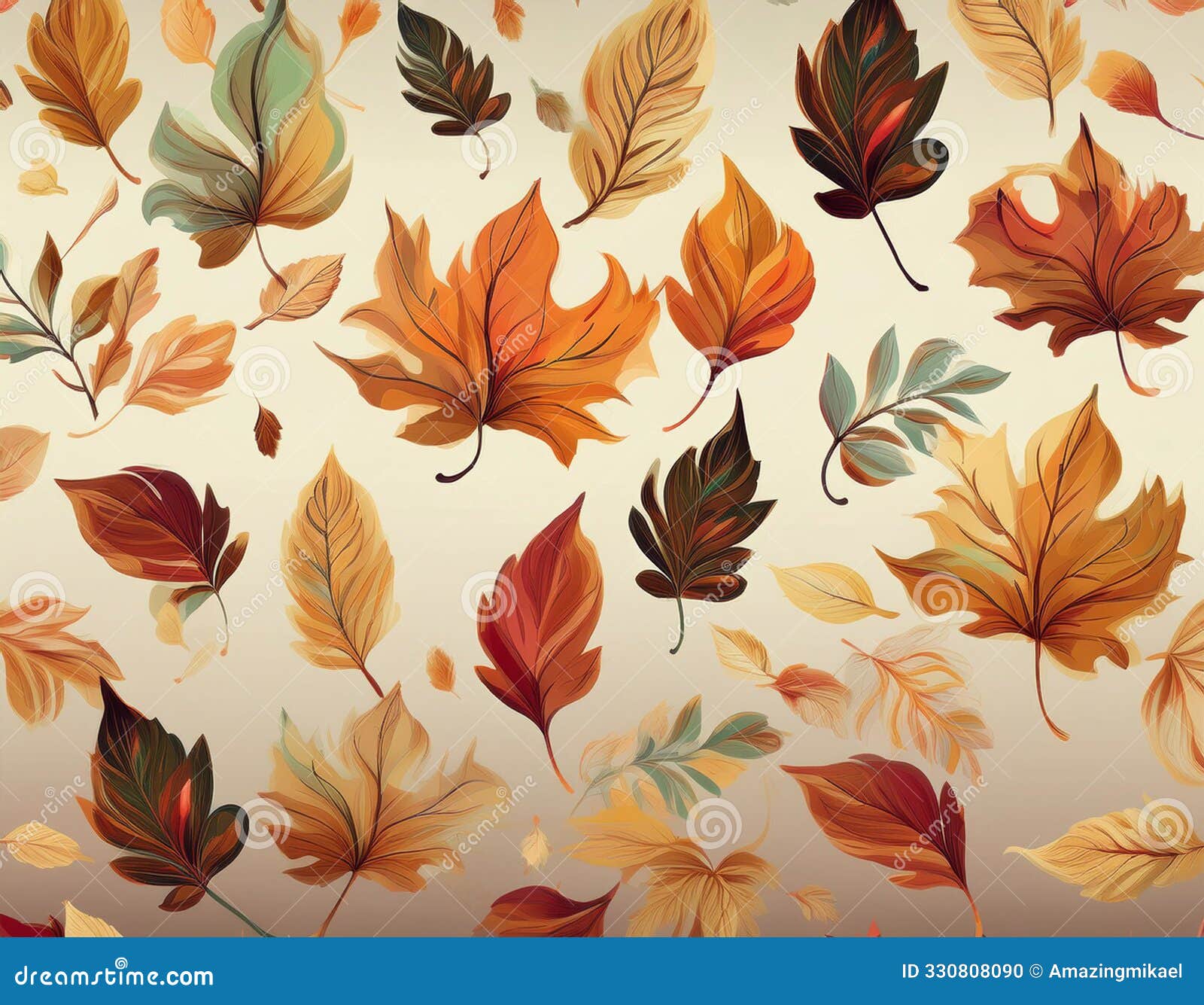 Minimalist Falling Leaves Pattern Autumn Hues on Neutral Background ...