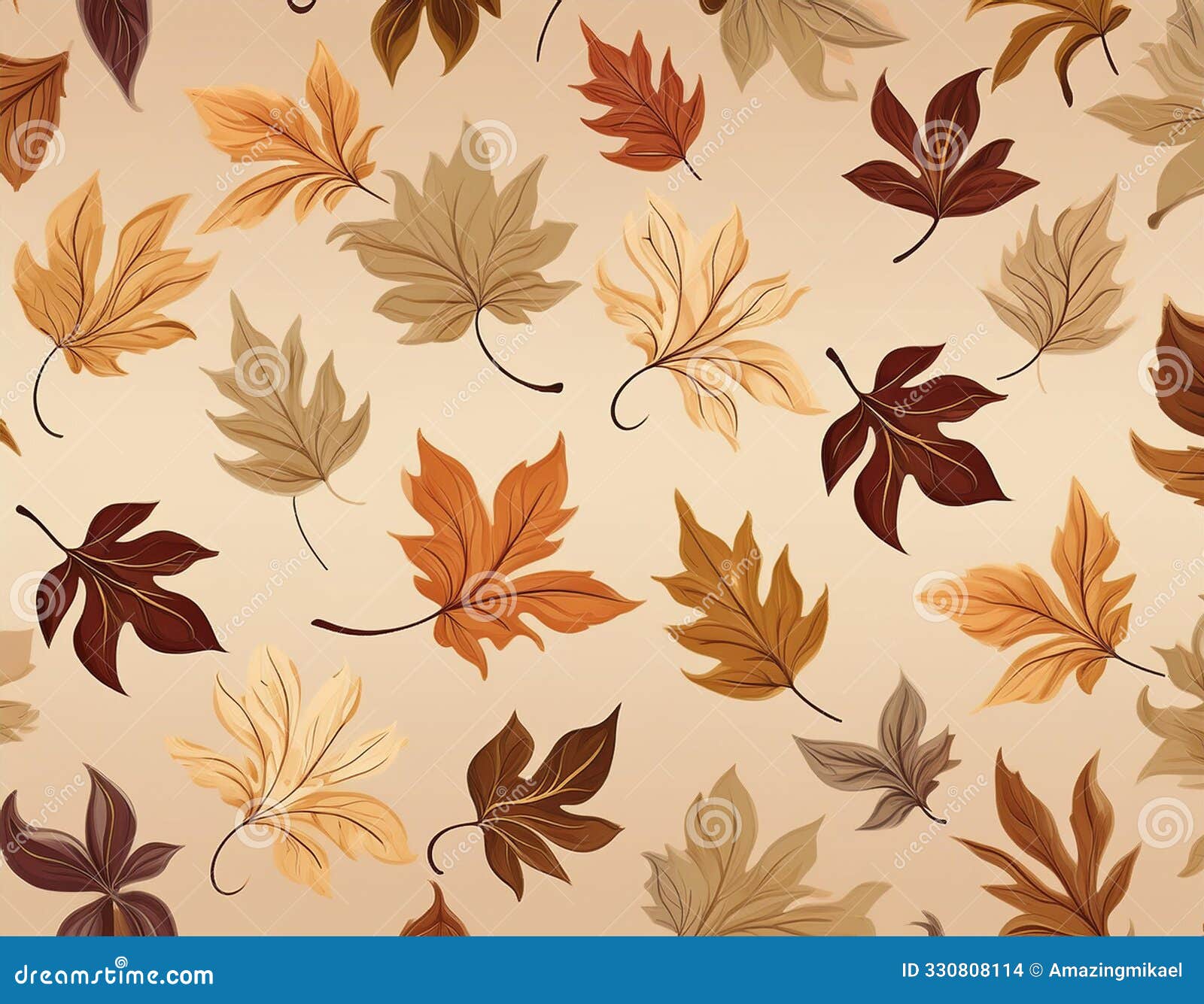 Minimalist Falling Leaves Pattern Autumn Hues on Neutral Background ...