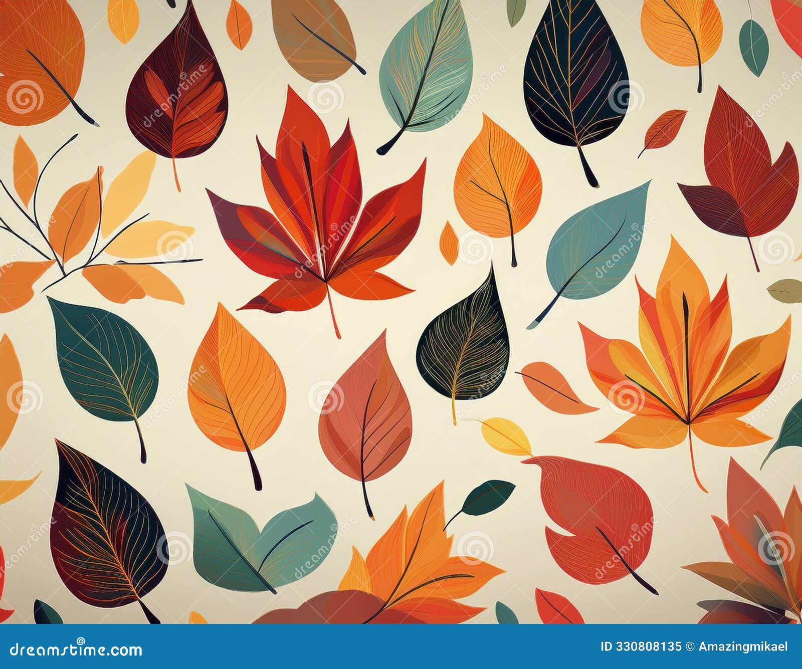Minimalist Falling Leaves Pattern Autumn Hues on Neutral Background ...