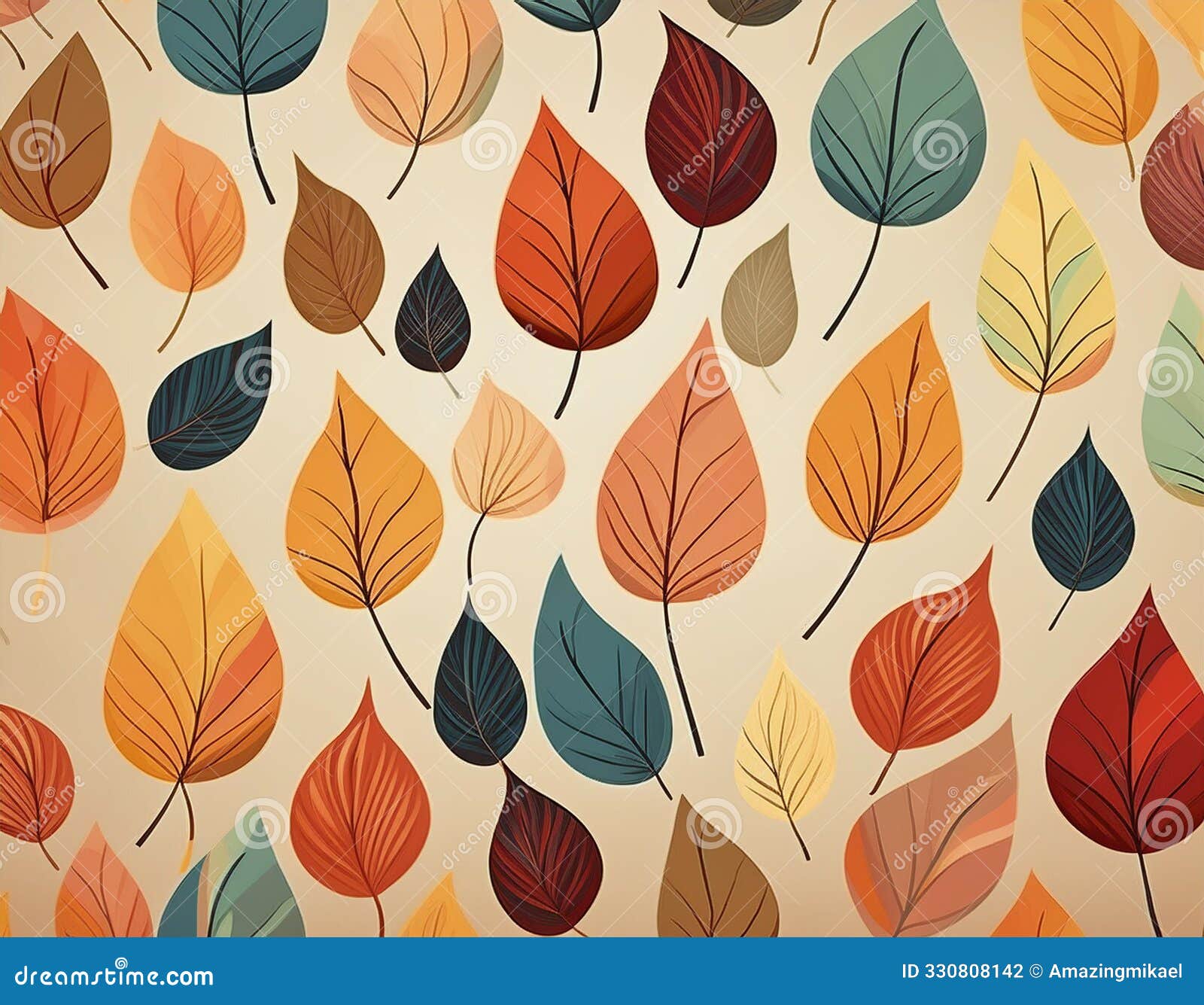 Minimalist Falling Leaves Pattern Autumn Hues on Neutral Background ...