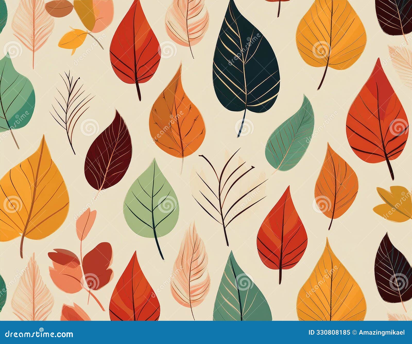 Minimalist Falling Leaves Pattern Autumn Hues on Neutral Background ...