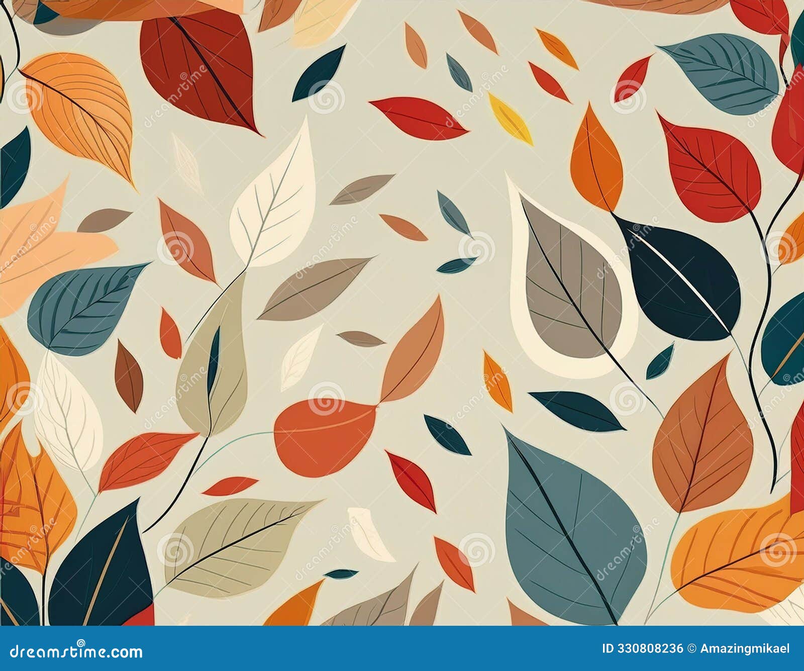 Minimalist Falling Leaves Pattern Autumn Hues on Neutral Background ...