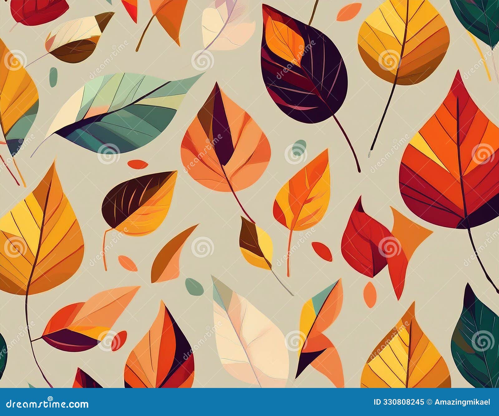 Minimalist Falling Leaves Pattern Autumn Hues on Neutral Background ...
