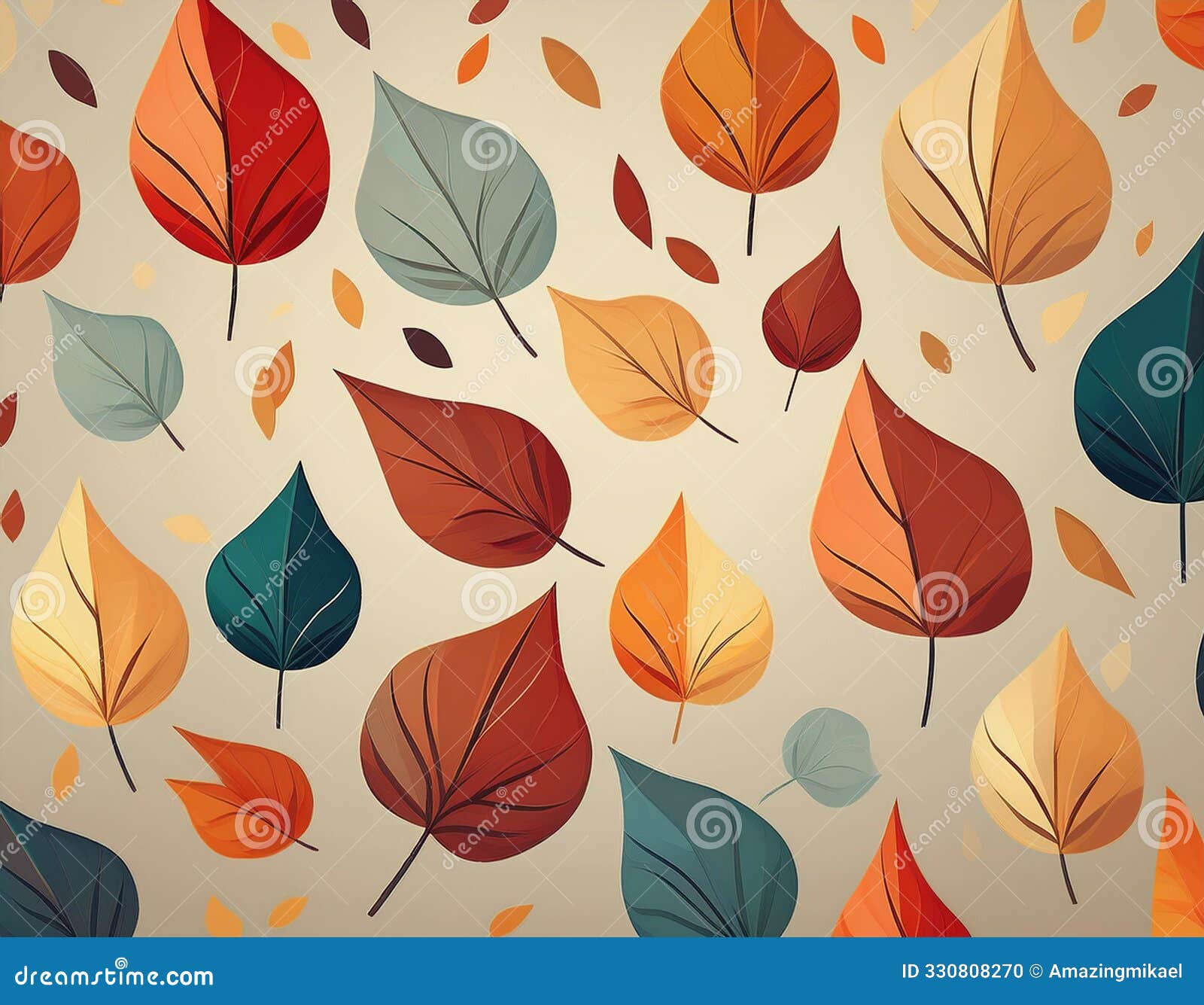 Minimalist Falling Leaves Pattern Autumn Hues on Neutral Background ...