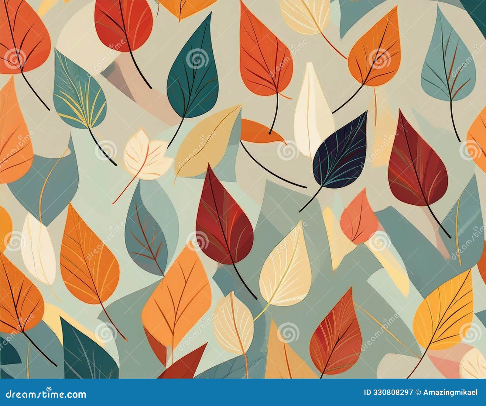Minimalist Falling Leaves Pattern Autumn Hues on Neutral Background ...