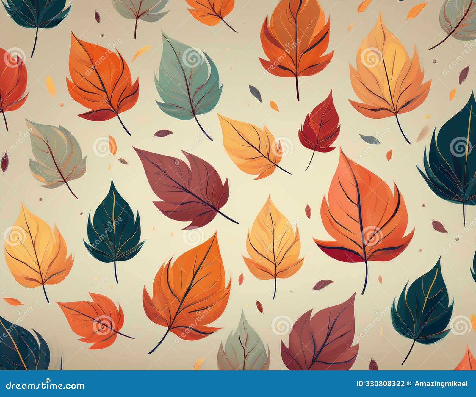 Minimalist Falling Leaves Pattern Autumn Hues on Neutral Background ...