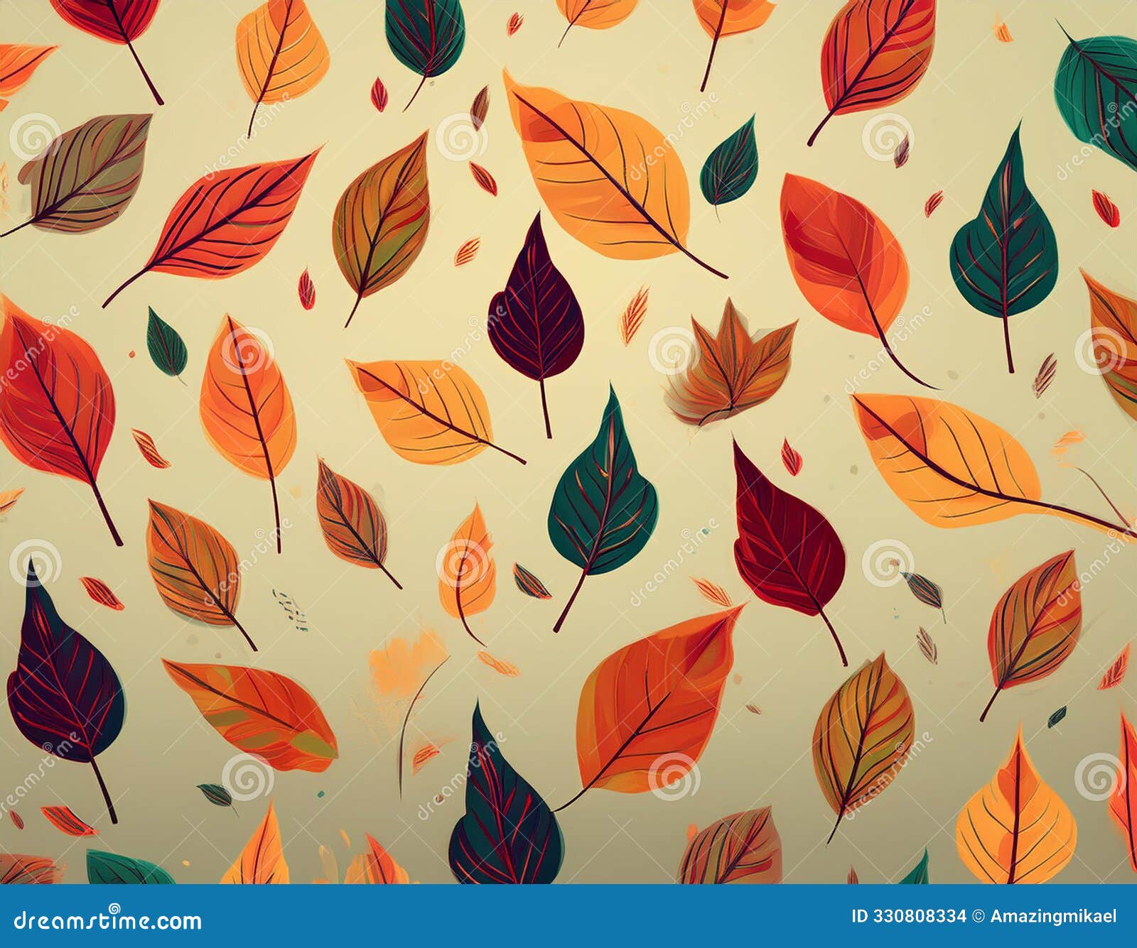 Minimalist Falling Leaves Pattern Autumn Hues on Neutral Background ...