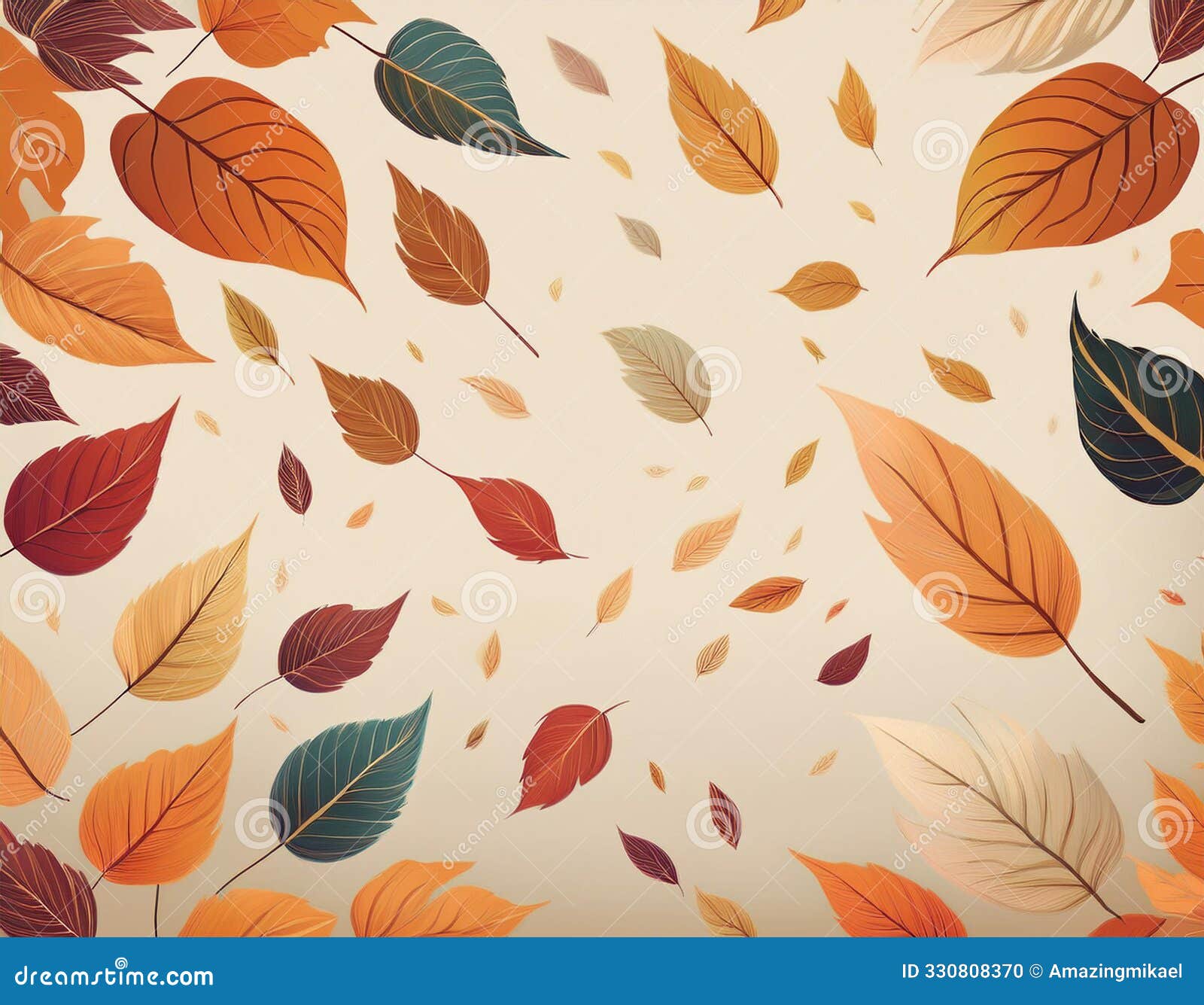 Minimalist Falling Leaves Pattern Autumn Hues on Neutral Background ...