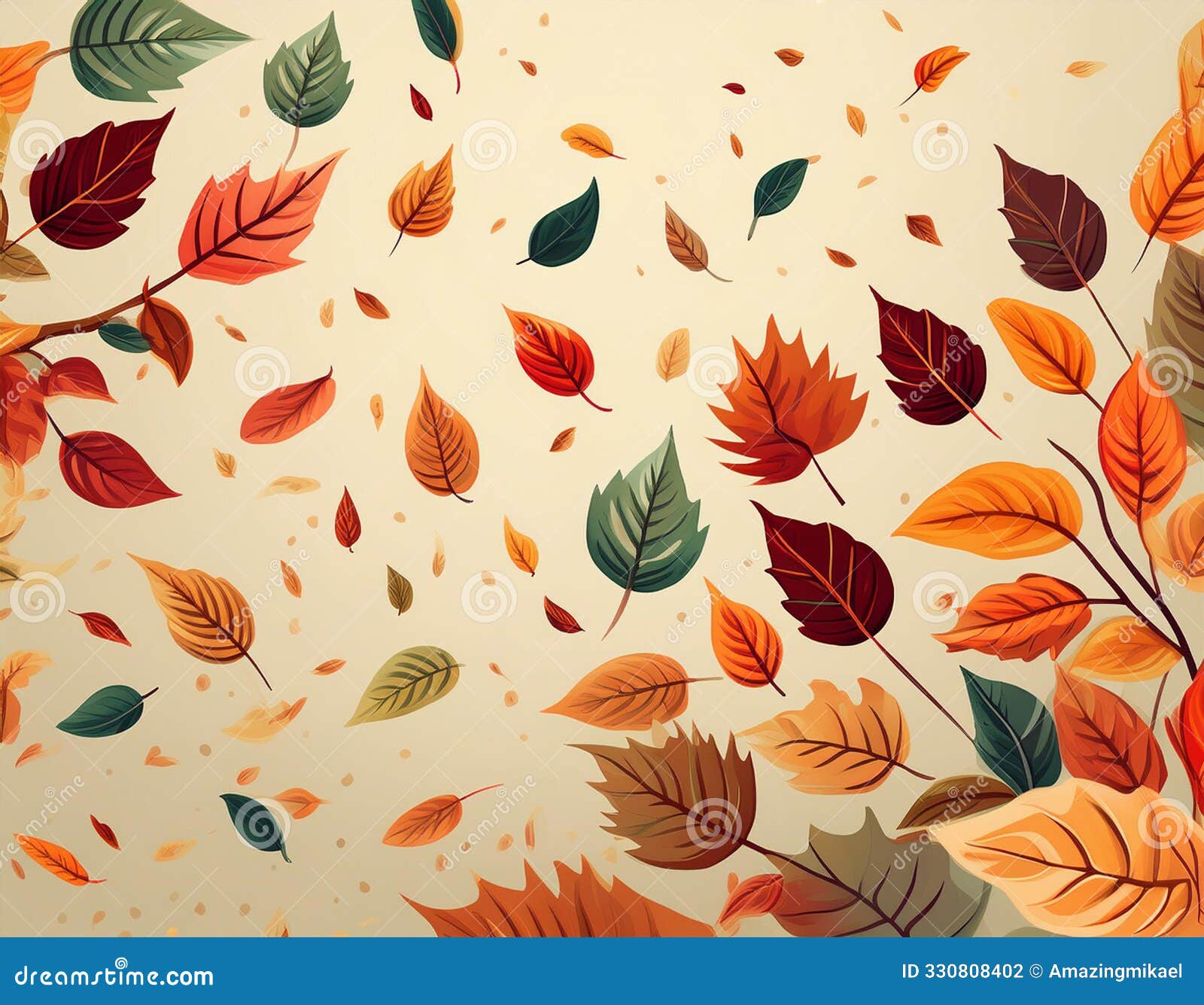 Minimalist Falling Leaves Pattern Autumn Hues on Neutral Background ...