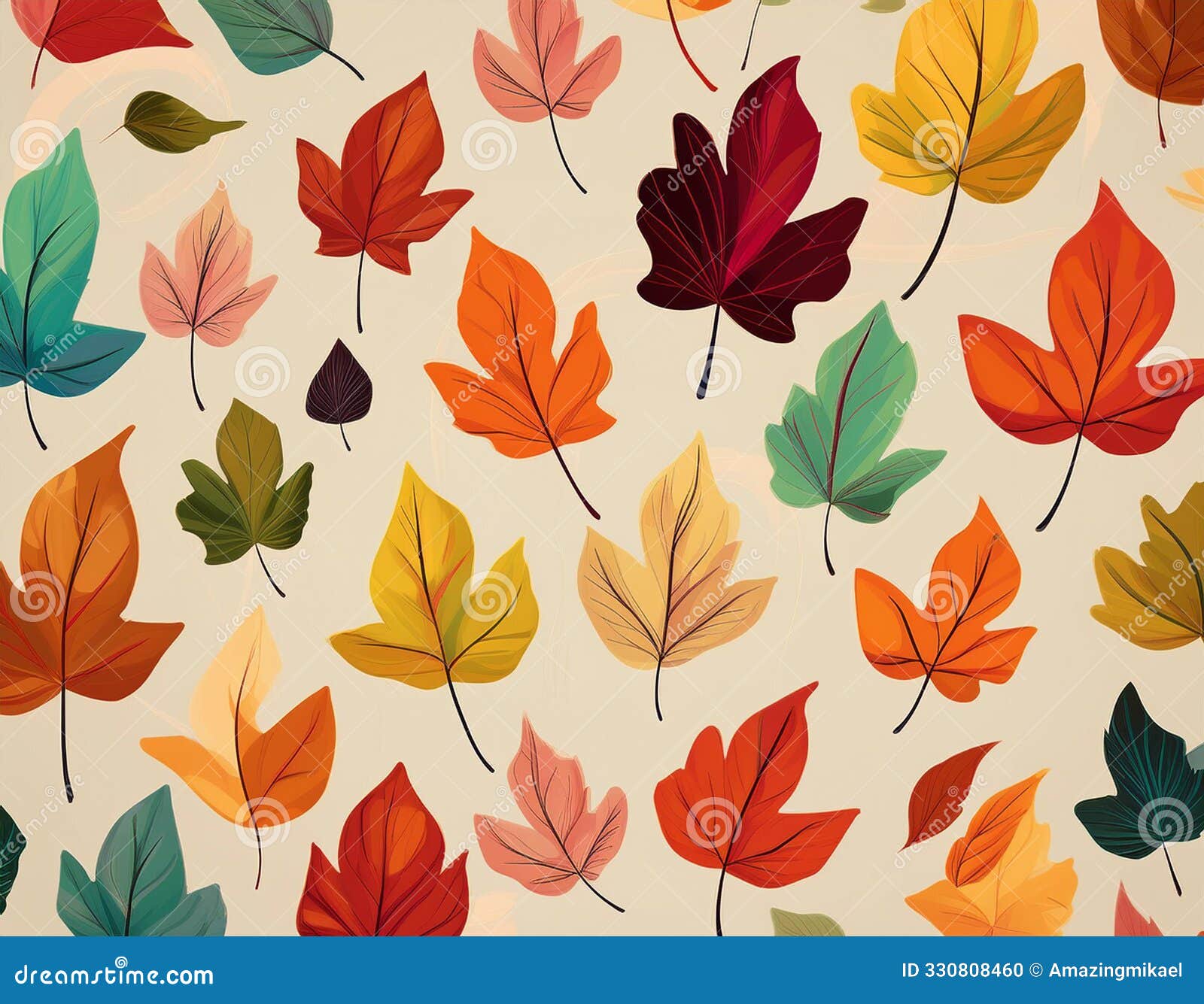 Minimalist Falling Leaves Pattern Autumn Hues on Neutral Background ...
