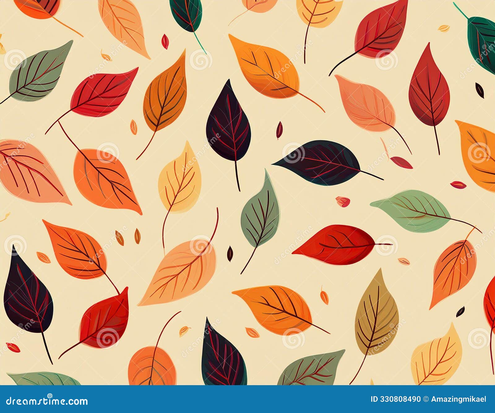 Minimalist Falling Leaves Pattern Autumn Hues on Neutral Background ...