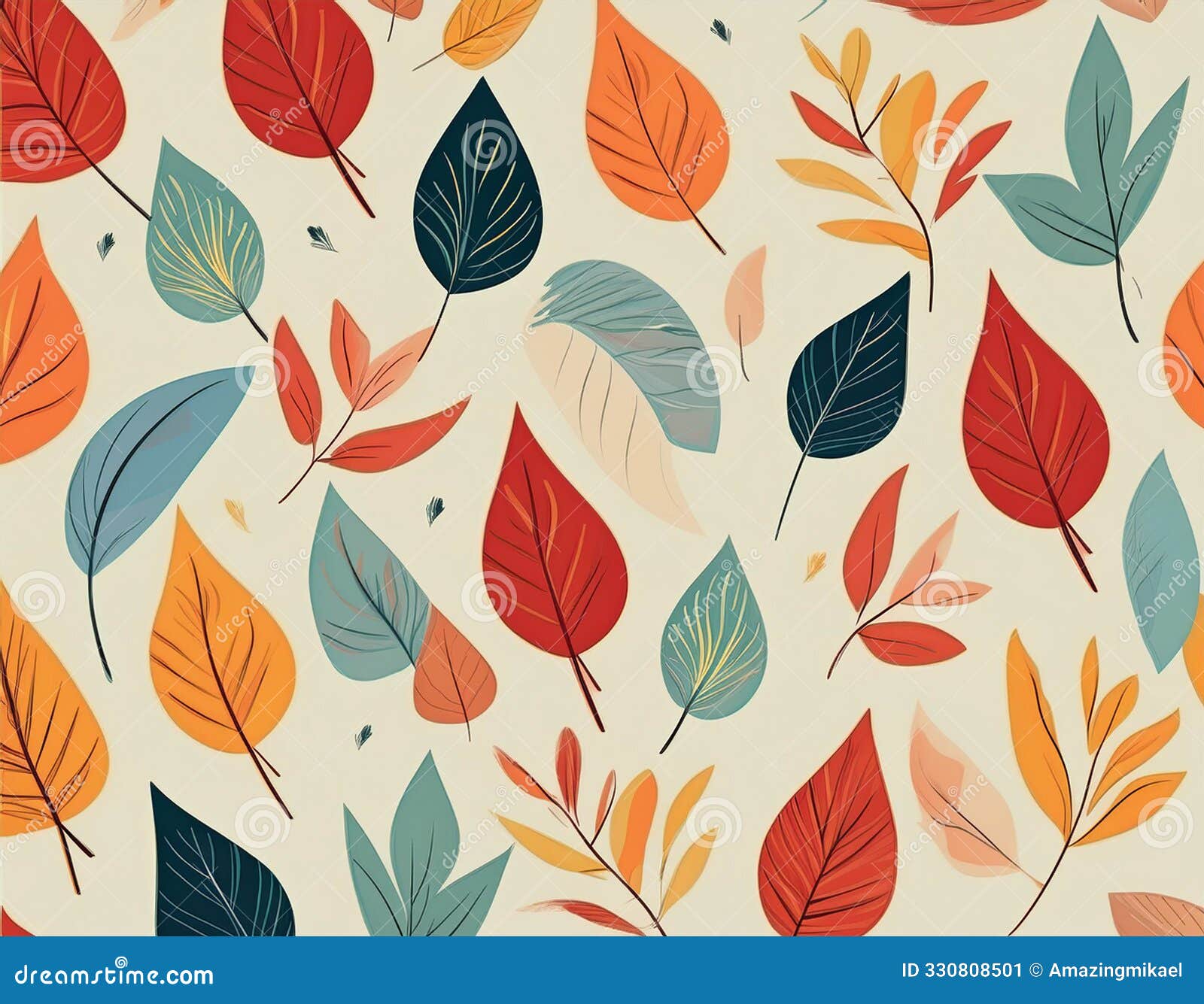 Minimalist Falling Leaves Pattern Autumn Hues on Neutral Background ...