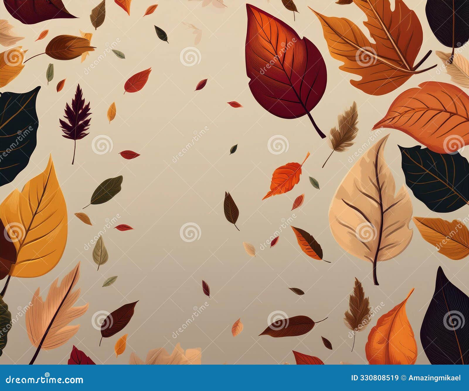 Minimalist Falling Leaves Pattern Autumn Hues on Neutral Background ...