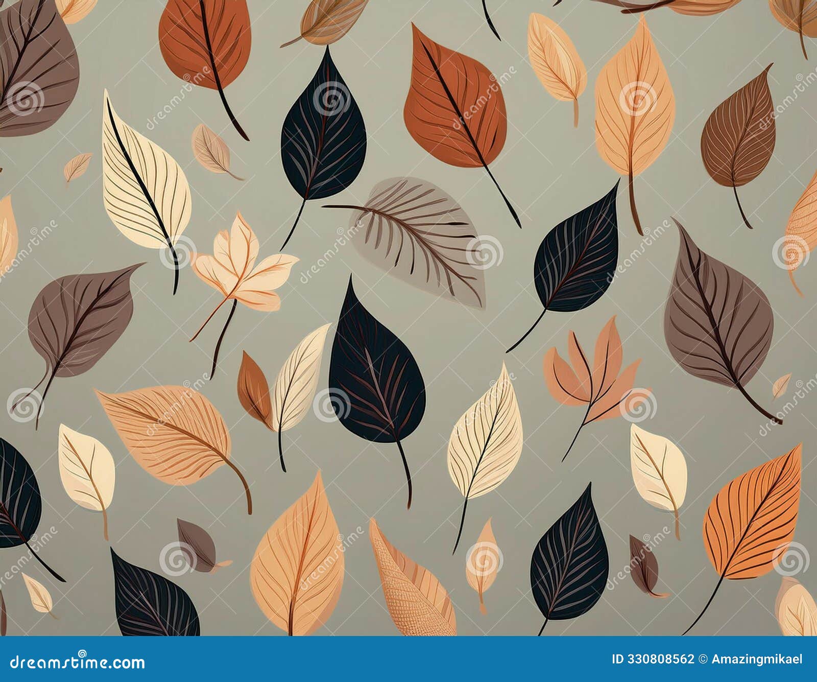 Minimalist Falling Leaves Pattern Autumn Hues on Neutral Background ...