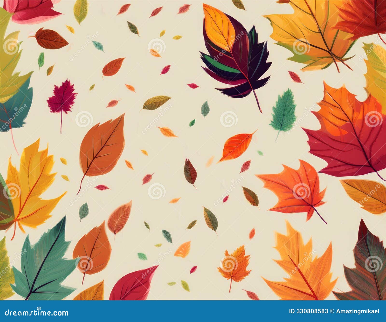 Minimalist Falling Leaves Pattern Autumn Hues on Neutral Background ...