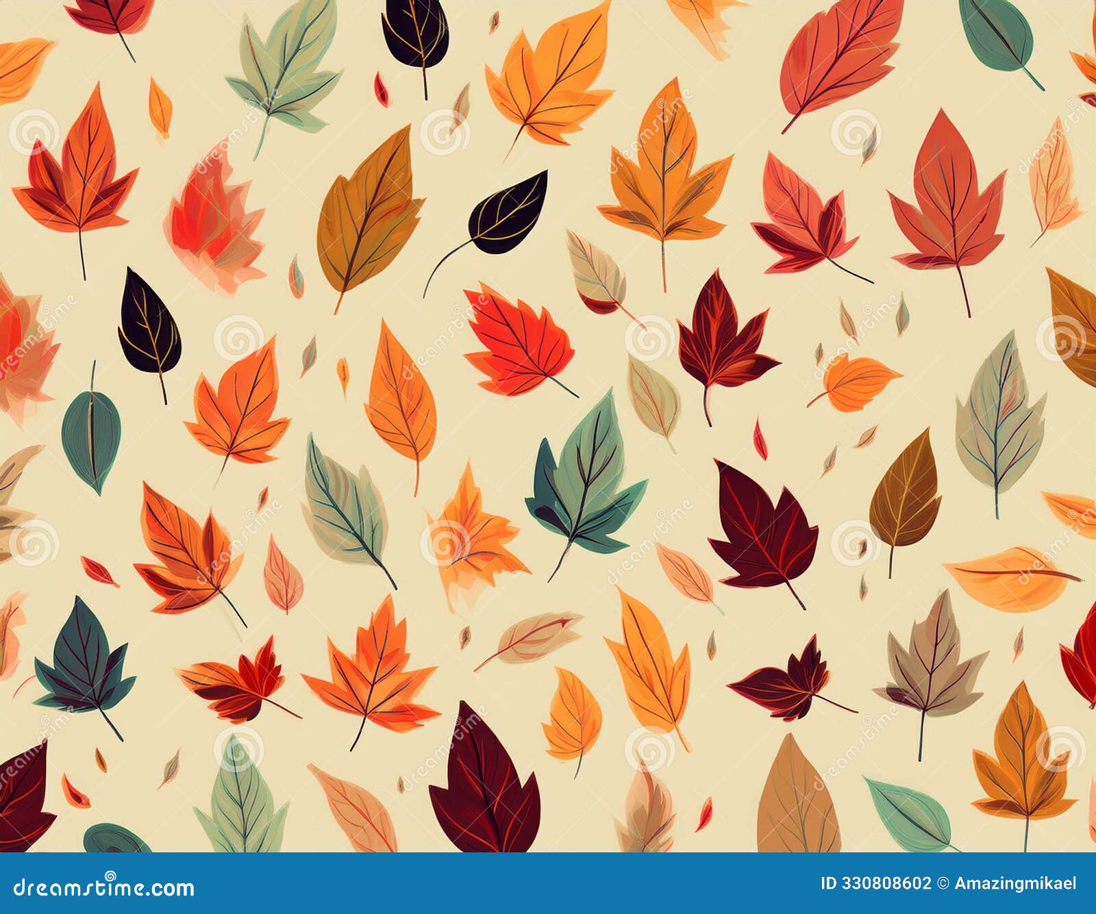 Minimalist Falling Leaves Pattern Autumn Hues on Neutral Background ...