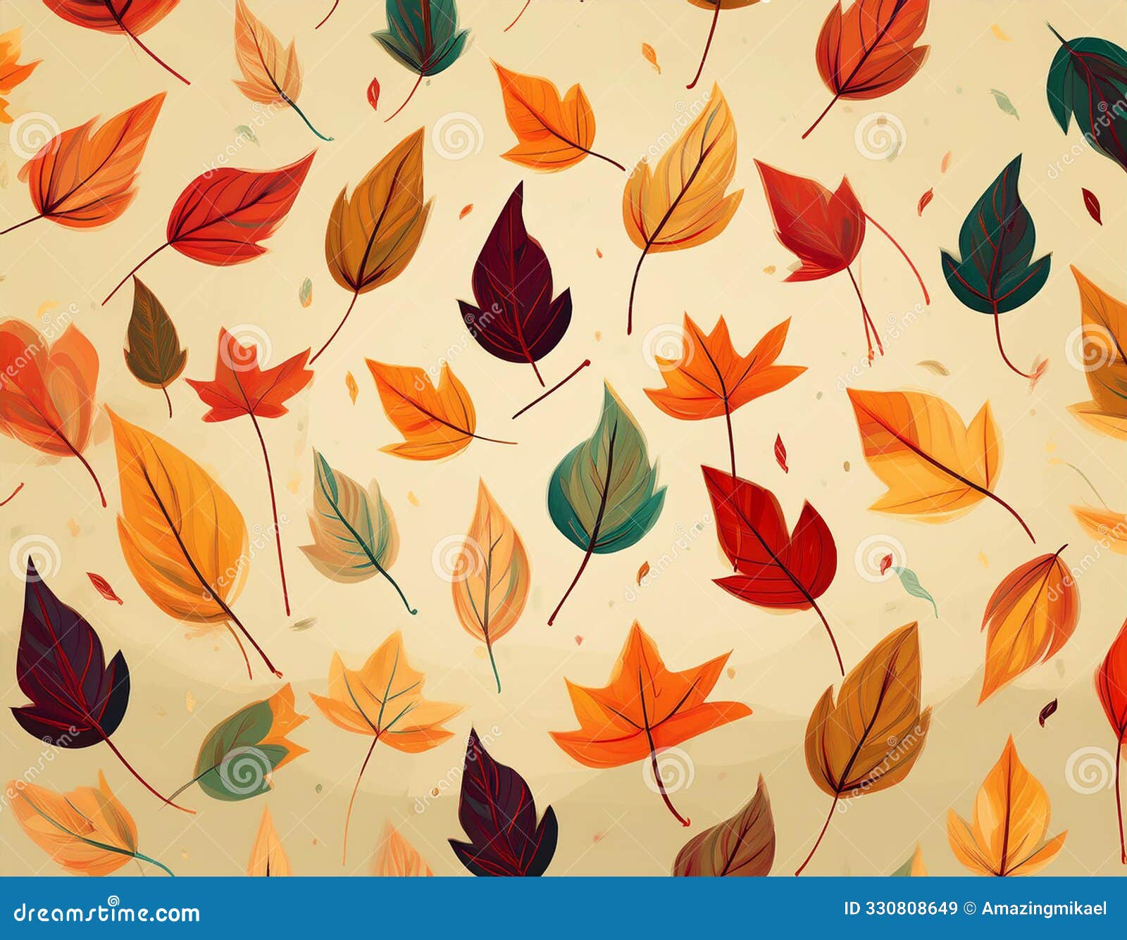 Minimalist Falling Leaves Pattern Autumn Hues on Neutral Background ...