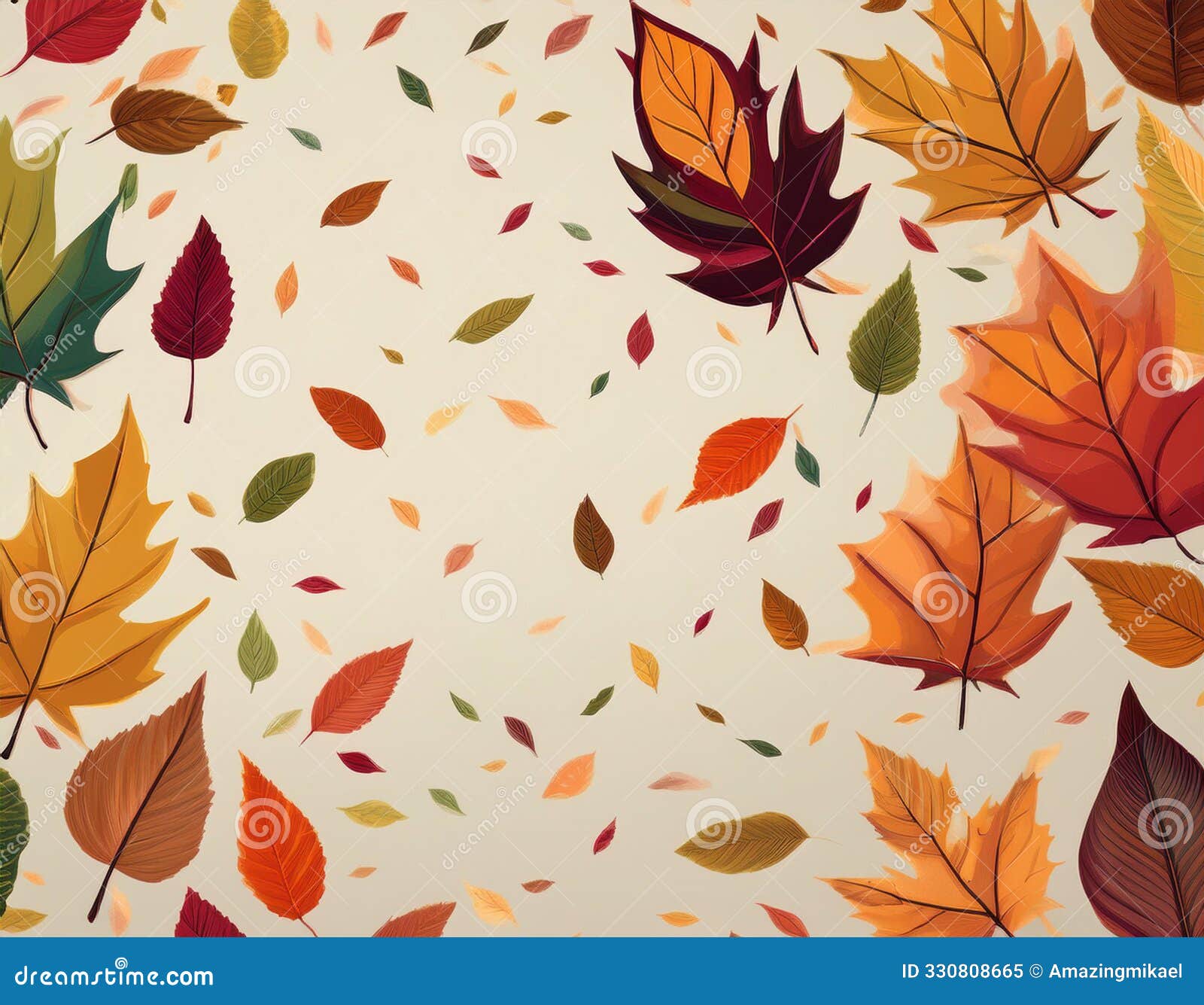 Minimalist Falling Leaves Pattern Autumn Hues on Neutral Background ...