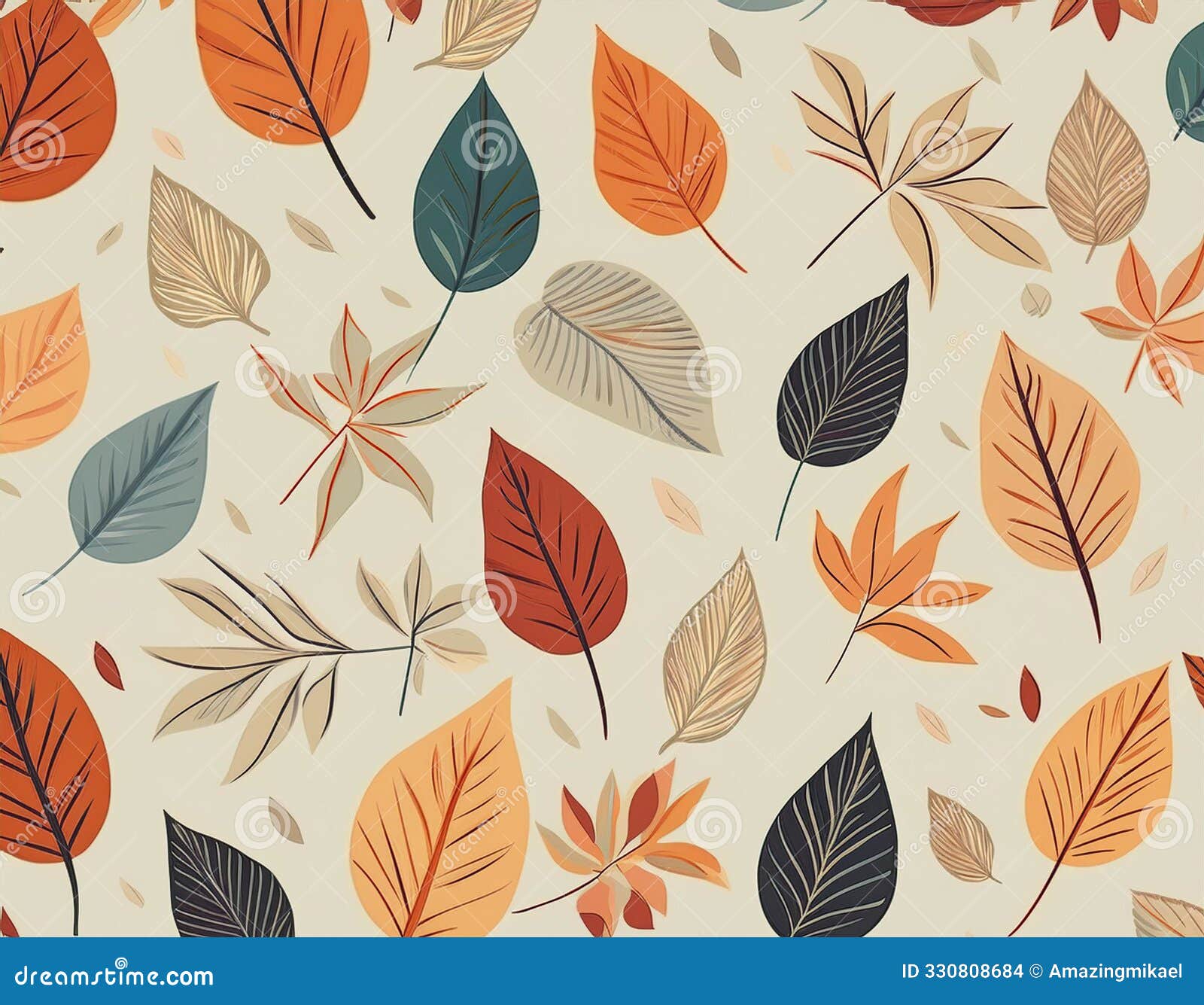 Minimalist Falling Leaves Pattern Autumn Hues on Neutral Background ...