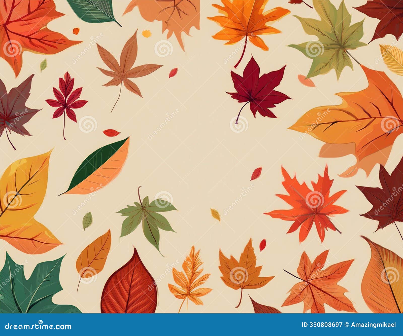 Minimalist Falling Leaves Pattern Autumn Hues on Neutral Background ...