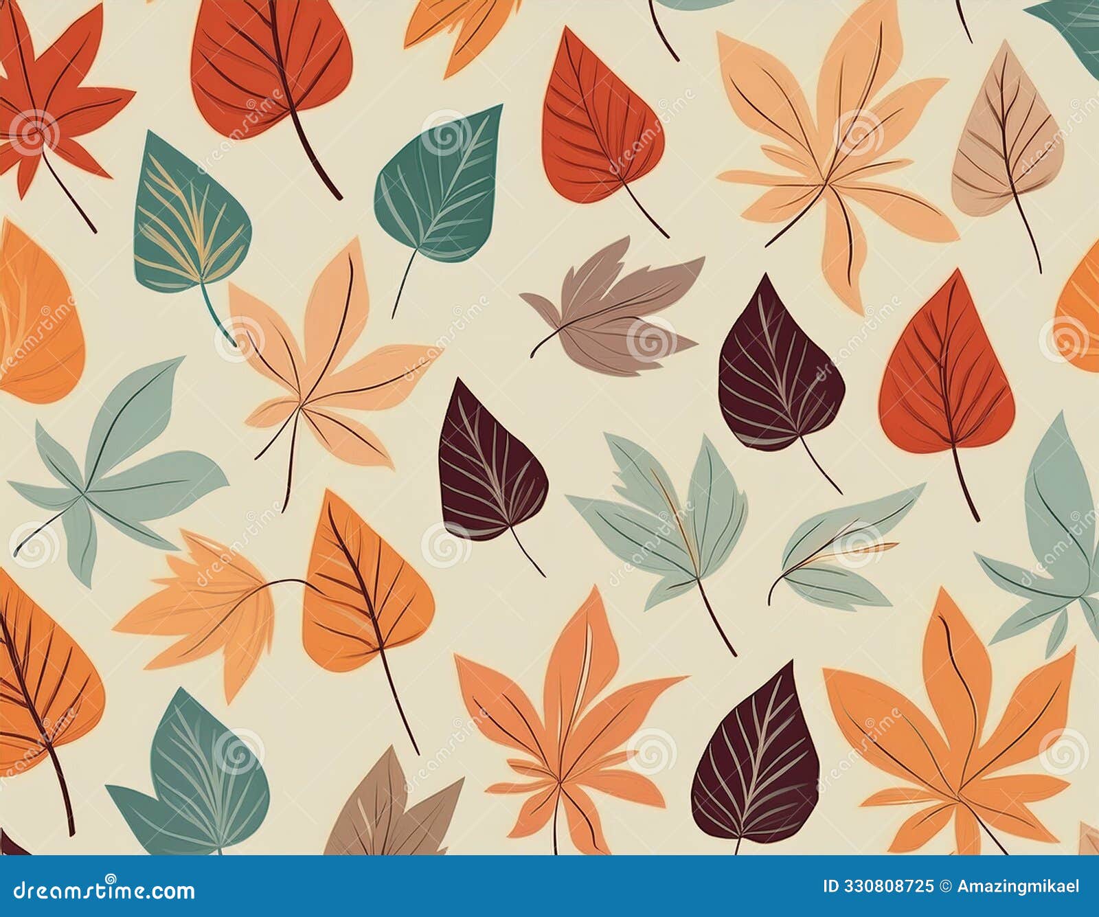 Minimalist Falling Leaves Pattern Autumn Hues on Neutral Background ...