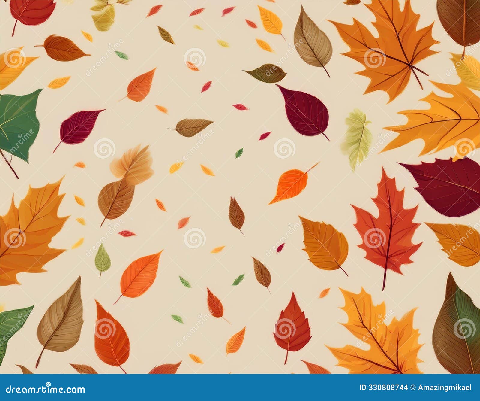 Minimalist Falling Leaves Pattern Autumn Hues on Neutral Background ...
