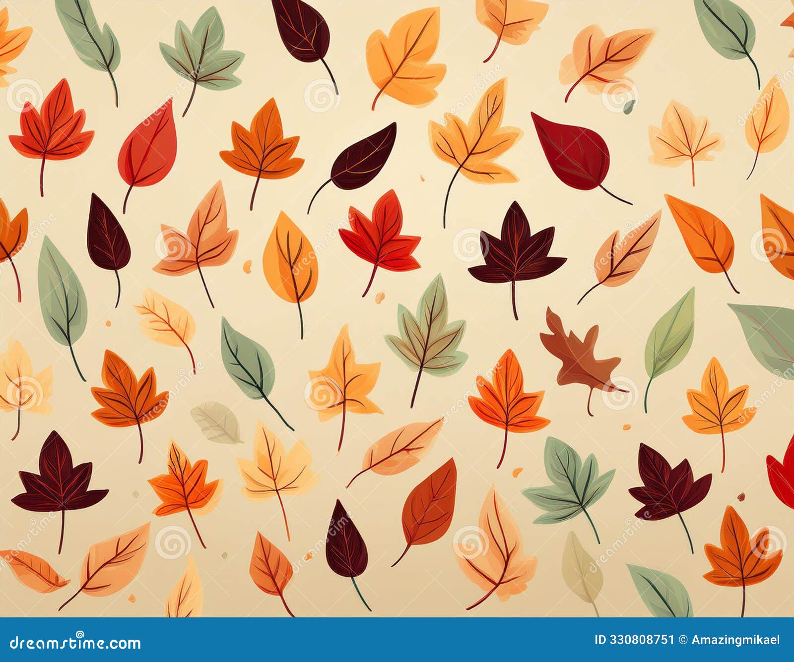Minimalist Falling Leaves Pattern Autumn Hues on Neutral Background ...